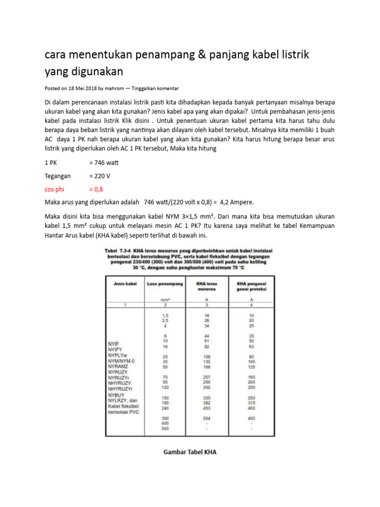Ukuran dan Panjang Kabel Listrik | PDF | Sains & Matematika | Komputer