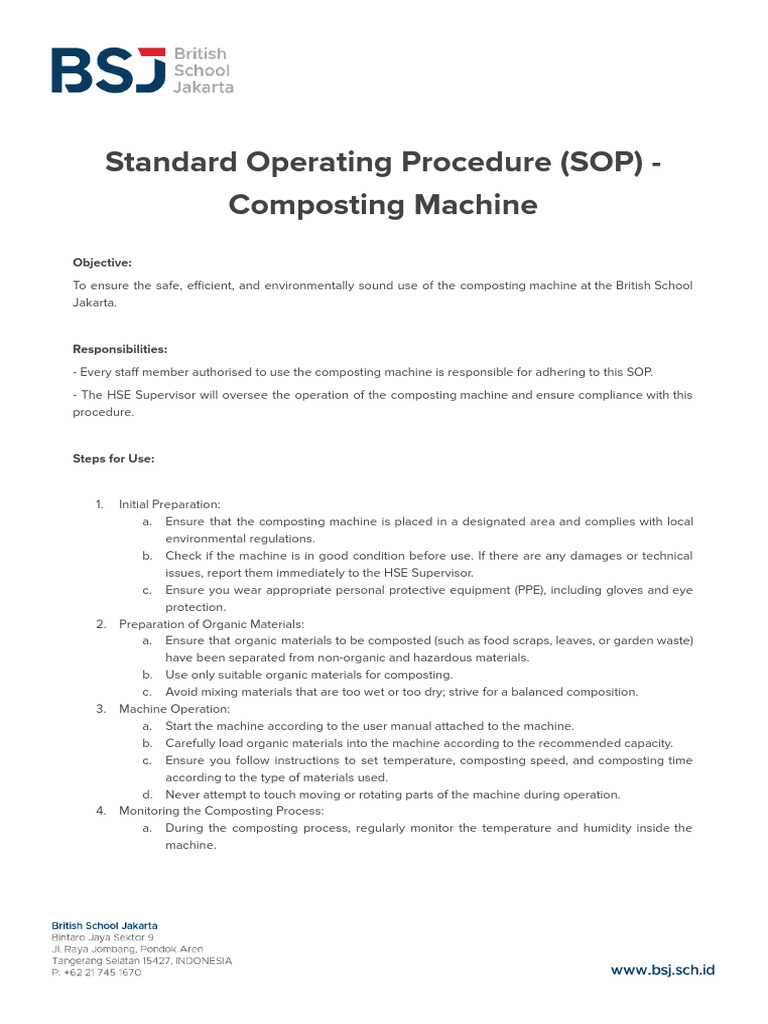 Composting Machine - SOP | PDF
