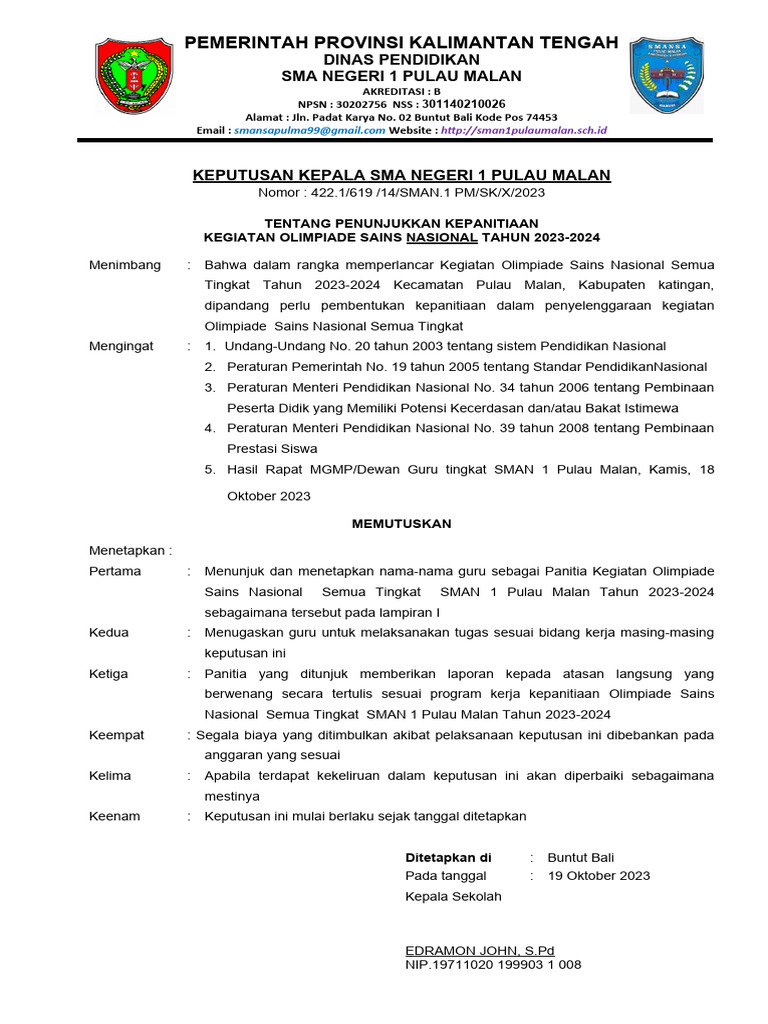 SK Panitia KSN-S 2024 | PDF