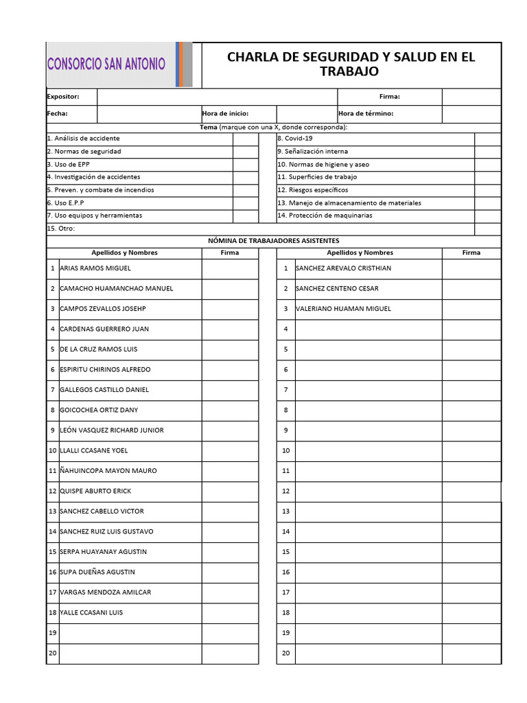 Formato de Registro de Charlas | PDF