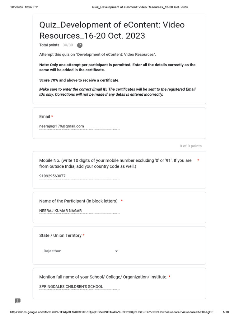 Quiz - Development of Econtent - Video Resources - 16-20 Oct. 2023 ...