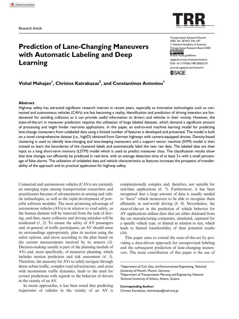 Mahajan Et Al 2020 Prediction of Lane Changing Maneuvers With Automatic Labeling and Deep ...