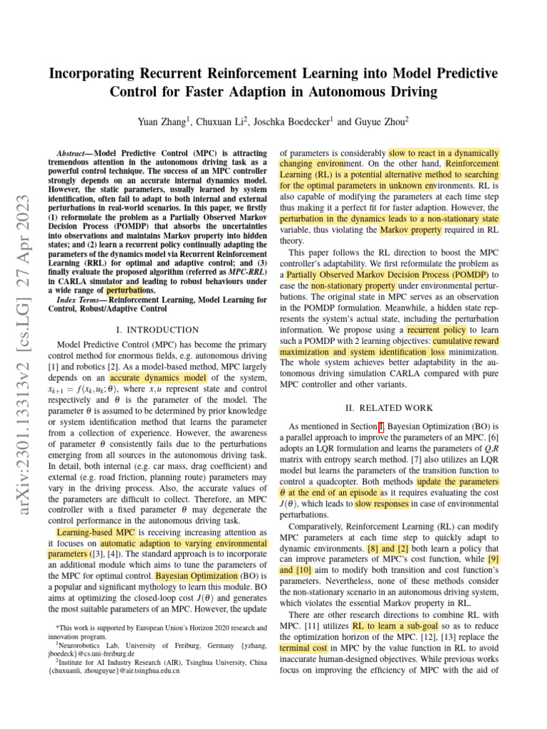 Incorporating Recurrent Reinforcement Learning Into Model Predictive | PDF | Markov Chain ...