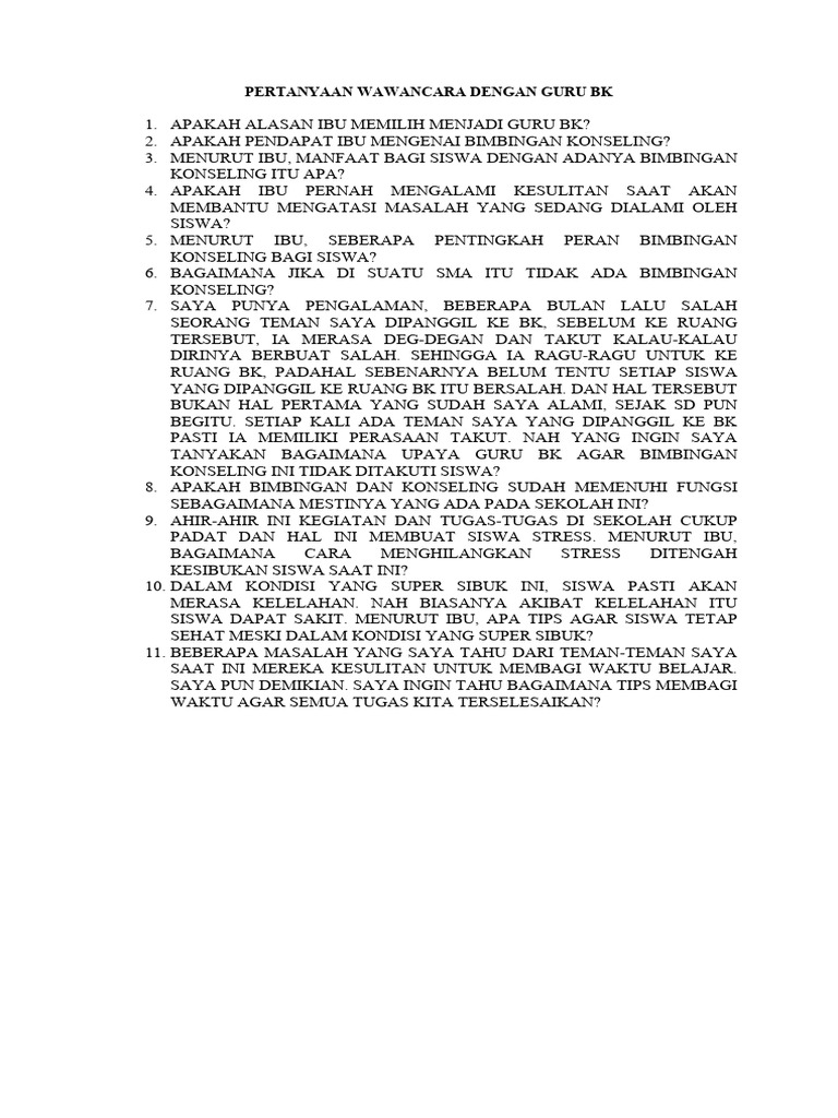 Pertanyaan Wawancara Guru BK | PDF