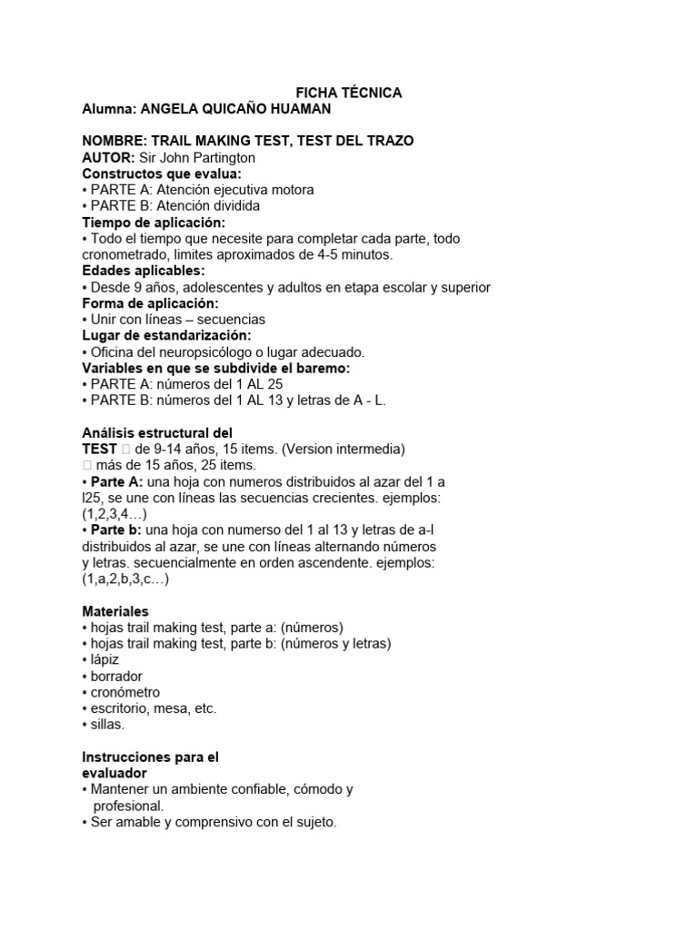 Ficha Técnica Trail Making Test | PDF | Enfermedad de Alzheimer ...