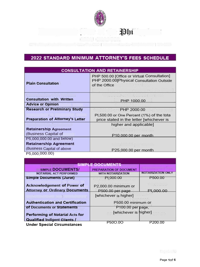 Attorney Fee Schedule 2022 | PDF