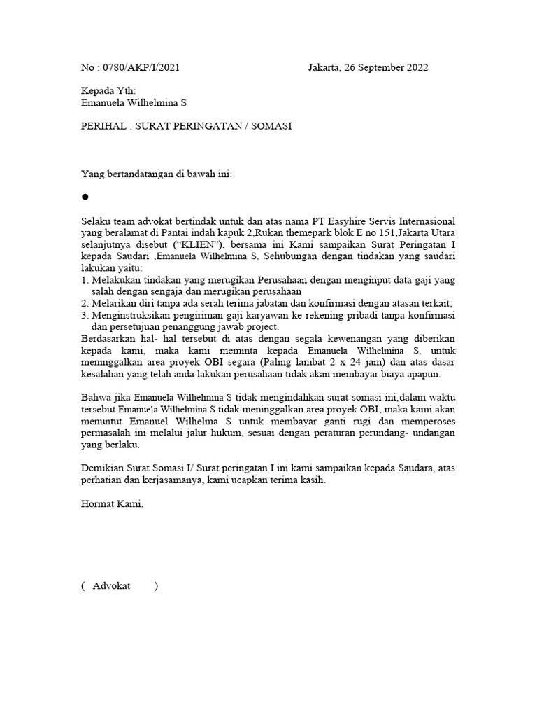 Surat Somasi Draft | PDF