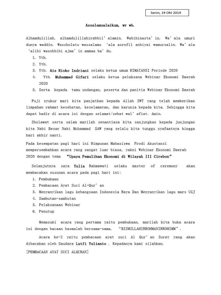 Teks MC Formal Webinar | PDF