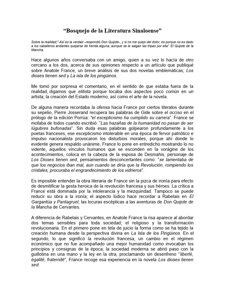 Bosquejo de La Literatura Escuinapense | PDF