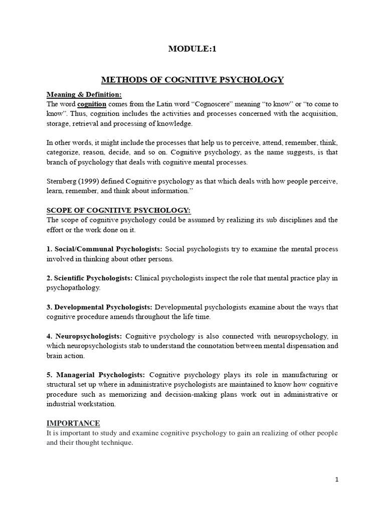 Cognitive Psychology Module 1 Notes | PDF