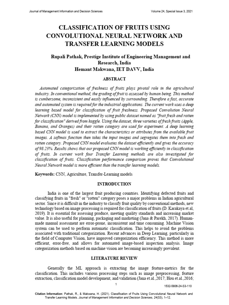 Classification Of Fruits Using Convolutional Neural Network And