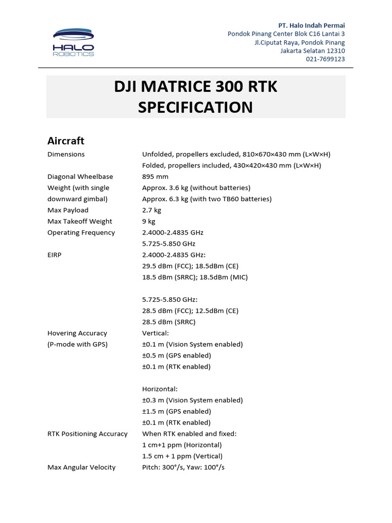 DJI Matrice 300 RTK Specification | PDF