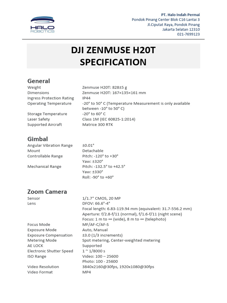 DJI Zenmuse H20T Specification | PDF | Camera | Exposure (Photography)