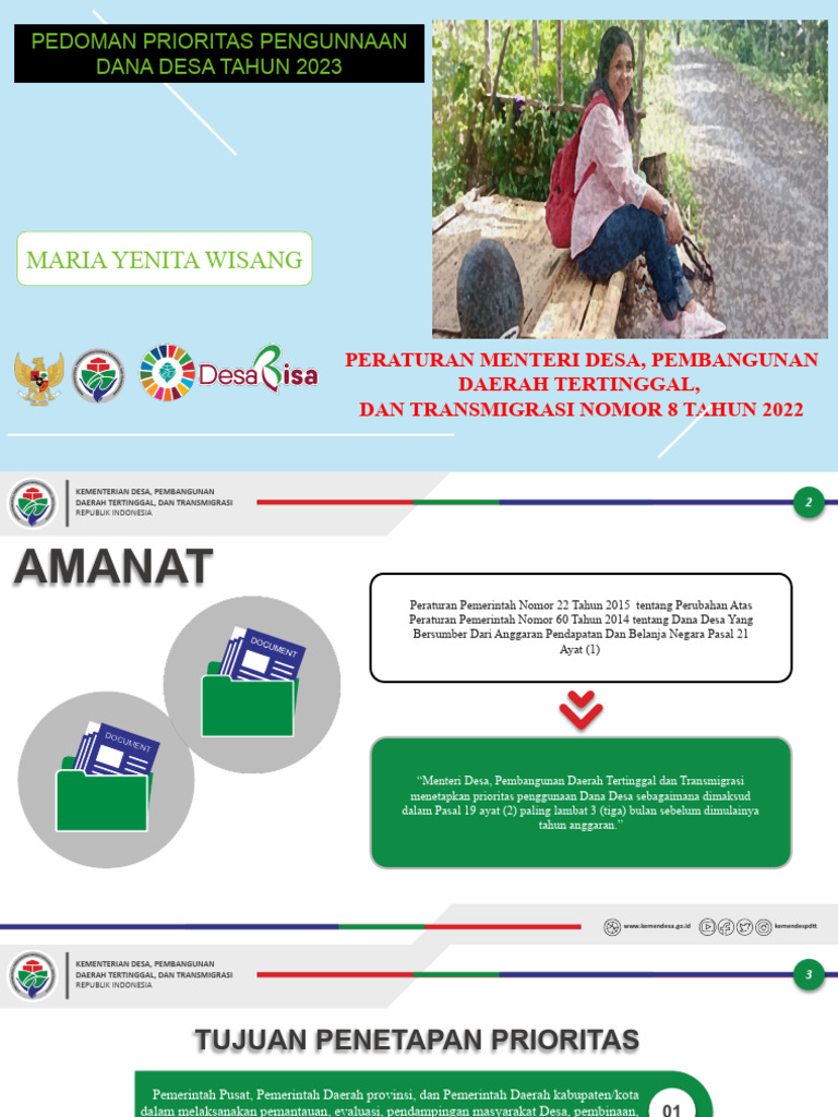 Permendes PDTT No 8 Tahun 2022 Tentang Prioritas Penggunaan Dana Desa Tahun 2023 Aaaa | PDF