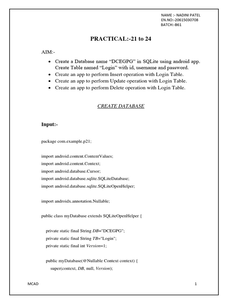 Practicals of Macd | PDF | Android (Operating System) | Databases