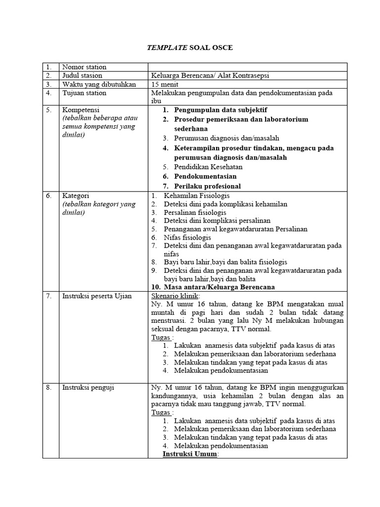 Template Soal Osce Aborsi | PDF