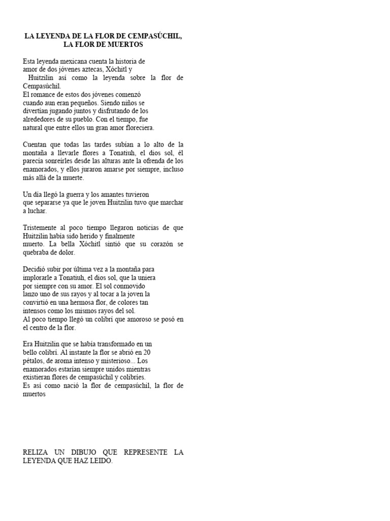 La Leyenda de La Flor de Cempasúchil | PDF