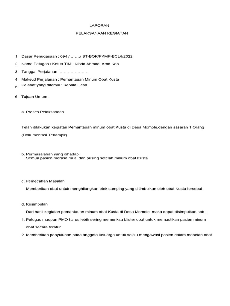 Laporan Hasil Kegiatan Kusta | PDF