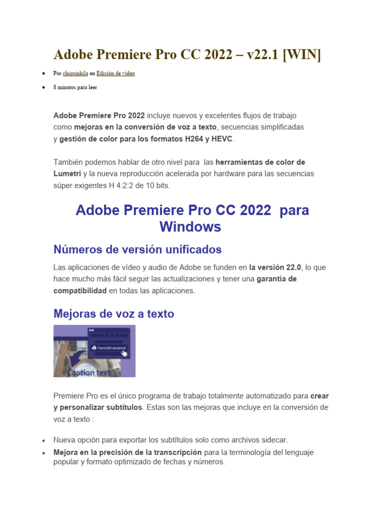 Adobe Premiere Pro 2022: Novedades y Requisitos | PDF | Informática ...