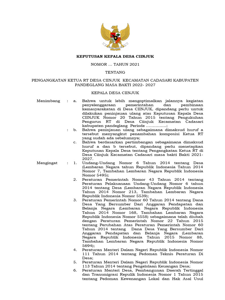 Format Baru SK Revisi Pengangkatan RT | PDF