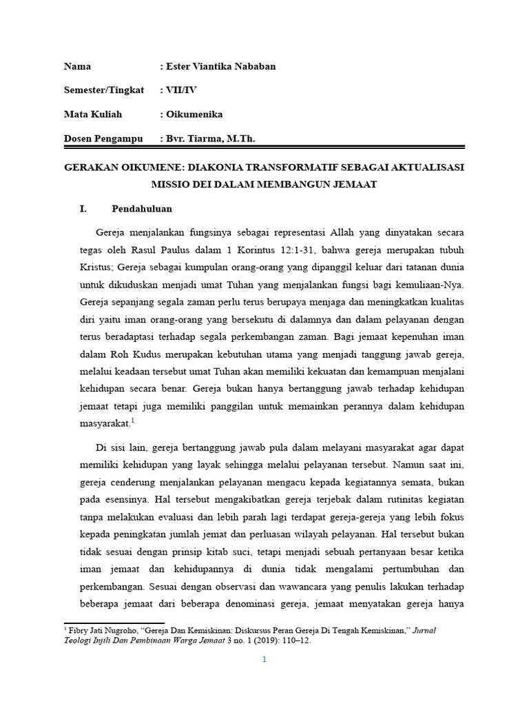 Diakonia Transformatif dan Missio Dei | PDF | Filsafat