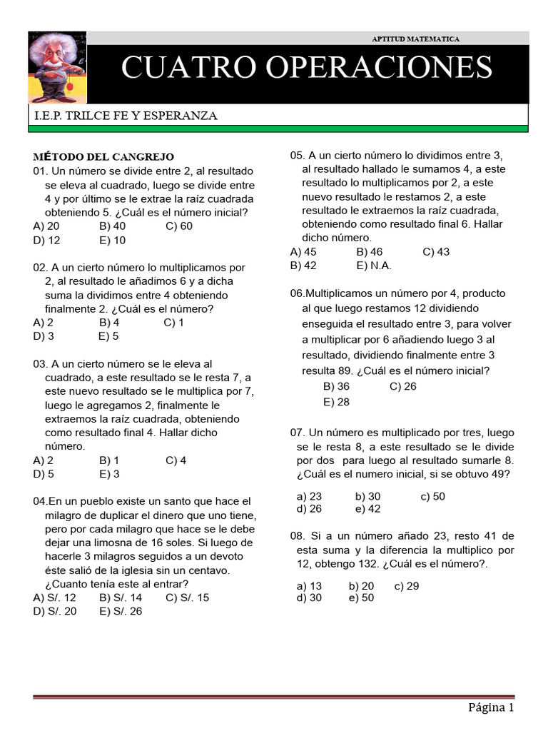 Cuatro Operaciones Ejercicios | PDF | Matemática Elemental | Matemáticas
