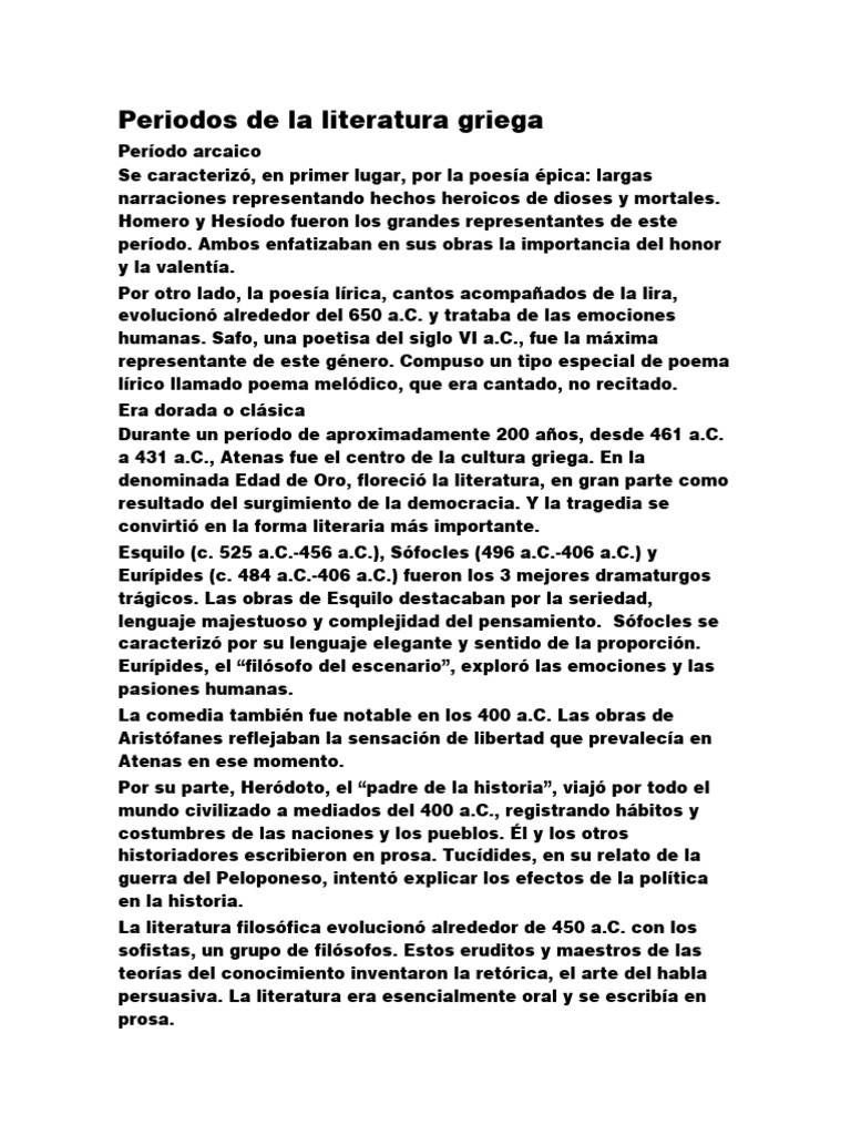 Periodos de La Literatura Griega | PDF
