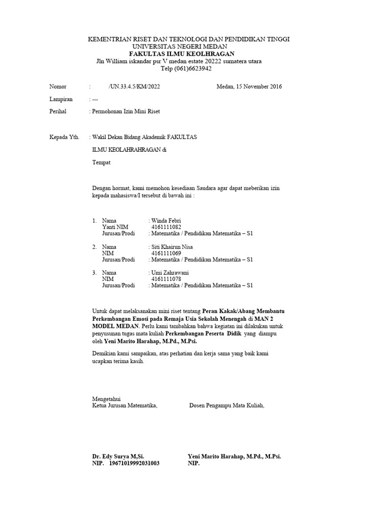 Surat Izin Mini Riset | PDF