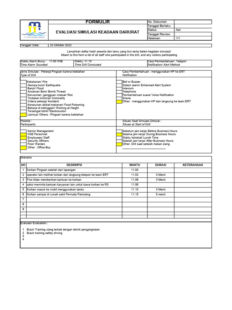Evaluasi Simulasi Tanggap Darurat MEDEVAC TTM | PDF