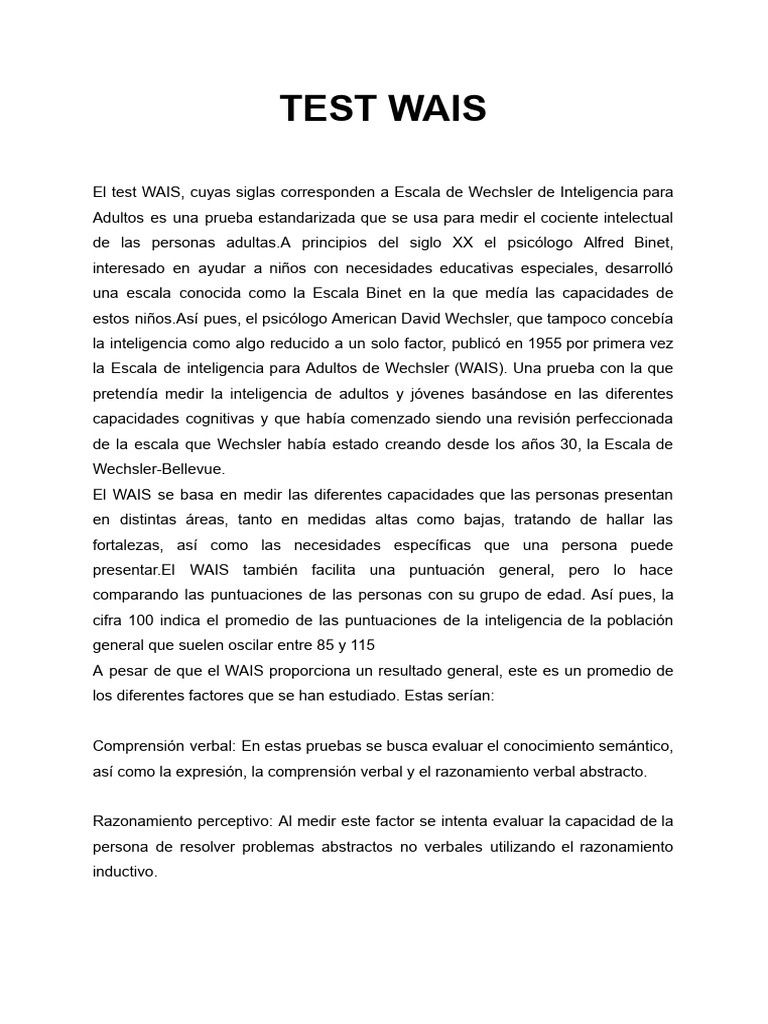 Test Wais | PDF | Ciencia y matemáticas