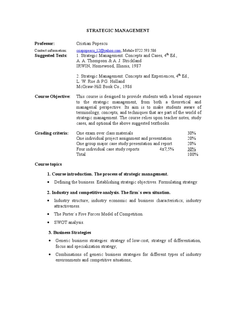 Syllabus 2006-2007 | PDF | Competitive Advantage | Strategic Management