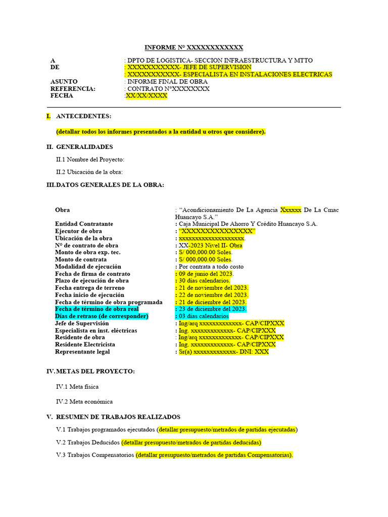 4 Formato Informe Final de Obra | PDF | Presupuesto