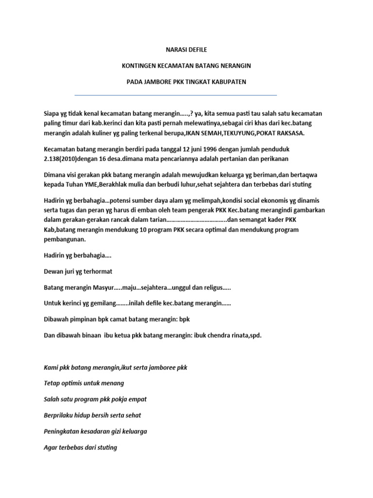 NARASI DEFILE Batang Merangin | PDF