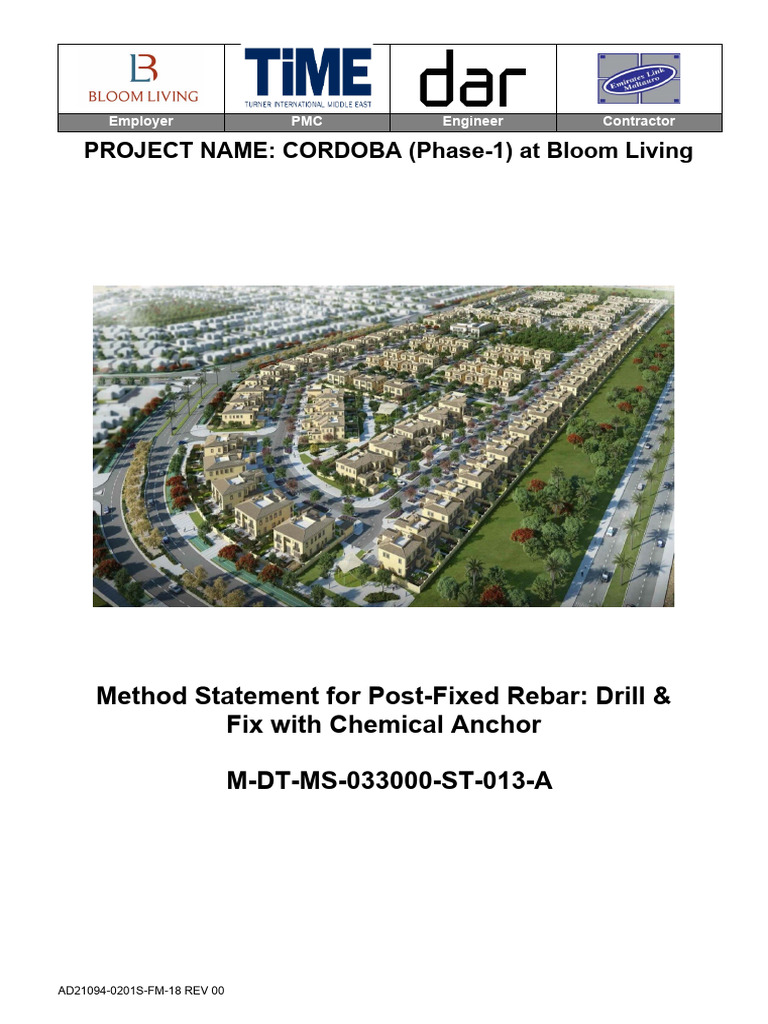 Method Statement For Post Fixed Rebar Drill & Fix With Chemical Anchor ...
