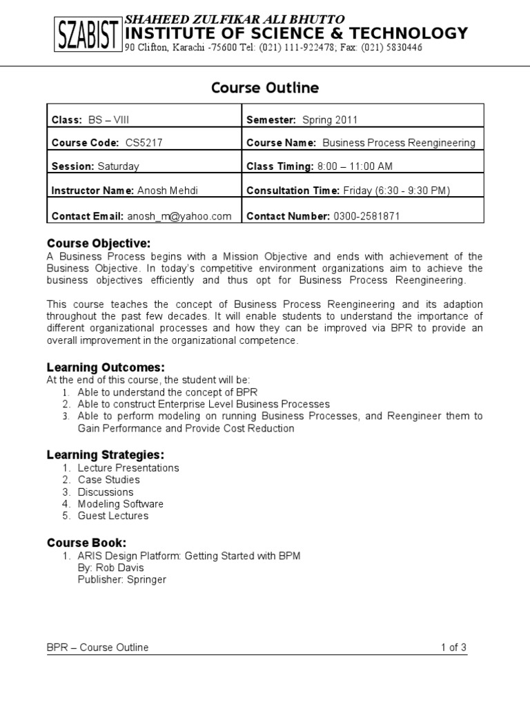 BPR - Course Outline | PDF | Business Process Management | Business Process