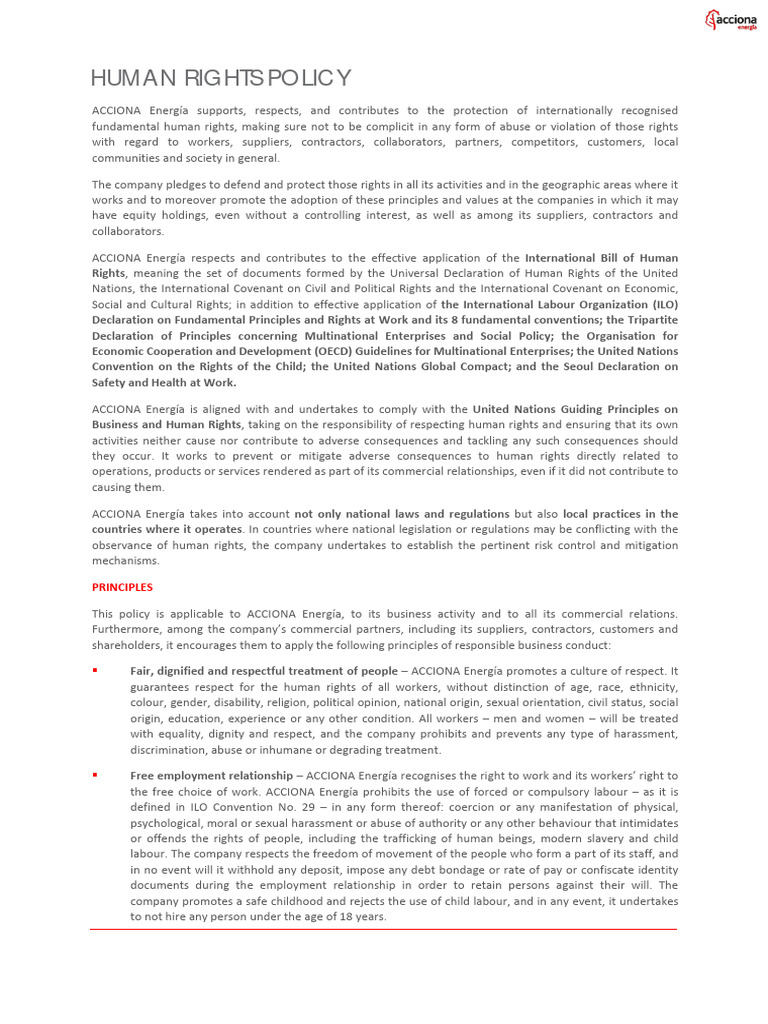 Human Rights Policy | PDF | International Labour Organization ...