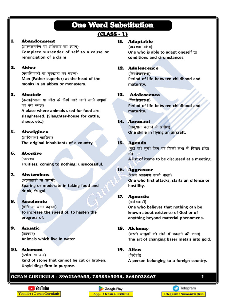 Complete One Word Substitution PDF | PDF