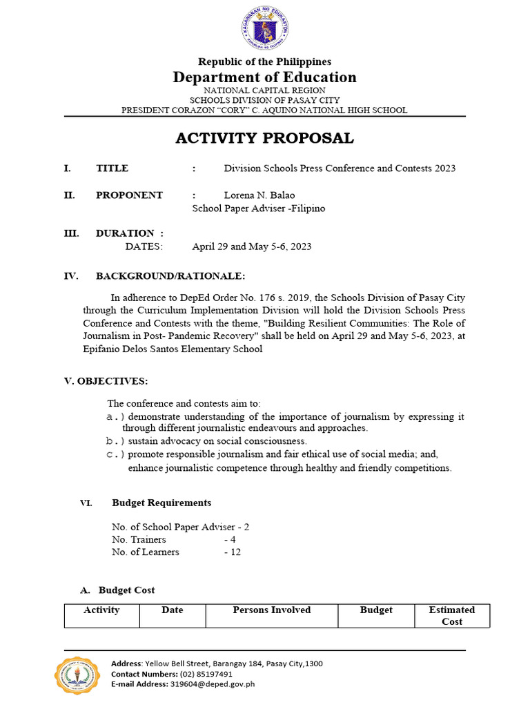 Dspc-Proposal 2023 | PDF | Corazon Aquino | Philippines