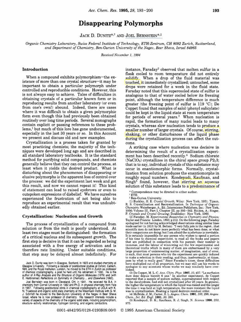 Disappearing Polymorphs Acc Chem Res 1995 | PDF | Crystallization | Nucleation