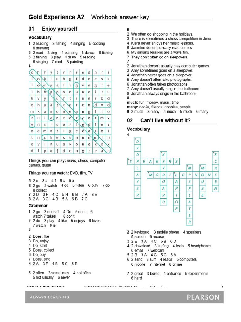 A2 Workbook Answer Key | PDF