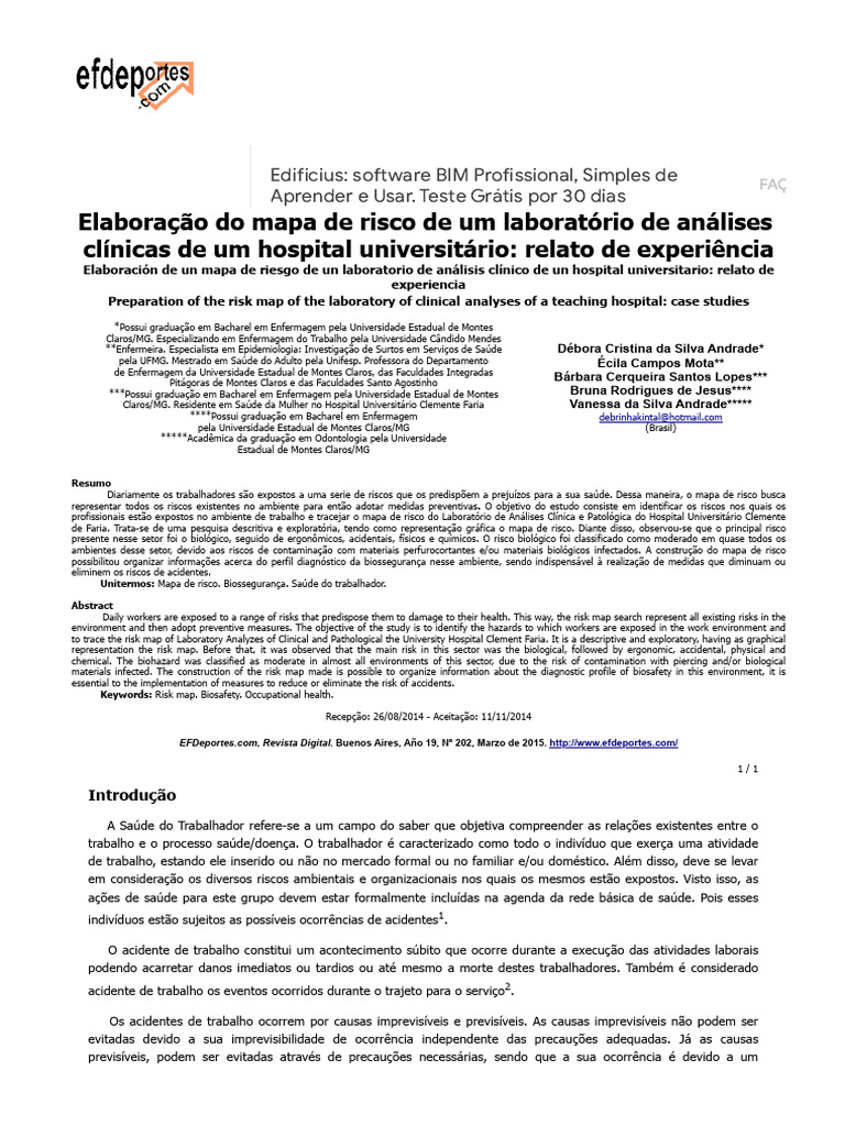 Elaboração Do Mapa de Risco de Um Laboratório de Análises Clínicas de ...