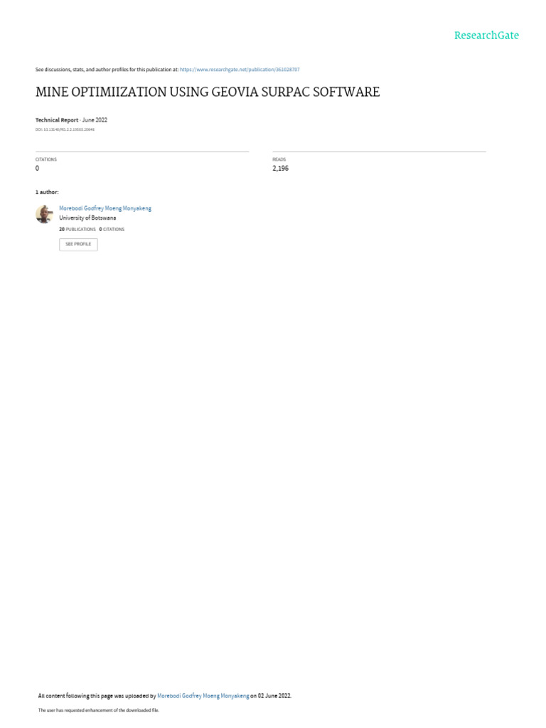 Mine Optimiization Using Geovia Surpac Software: June 2022 | PDF ...