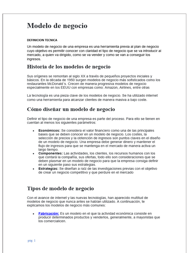 Modelo de Negocio | PDF