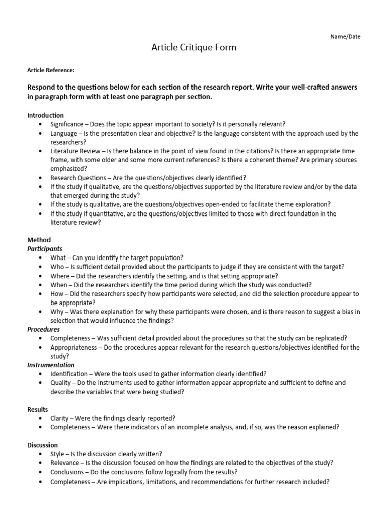 Format in Article Critique | PDF