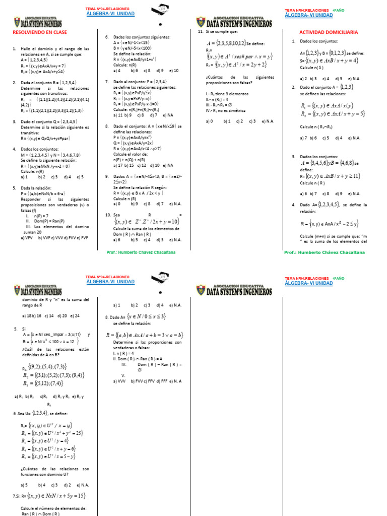 Tema Nº04-Álgebra-Vi Unidad - 4° Año-Data-2023 | PDF