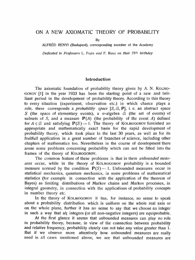 On A New Axiomatic Theory of Probability | PDF | Set (Mathematics ...