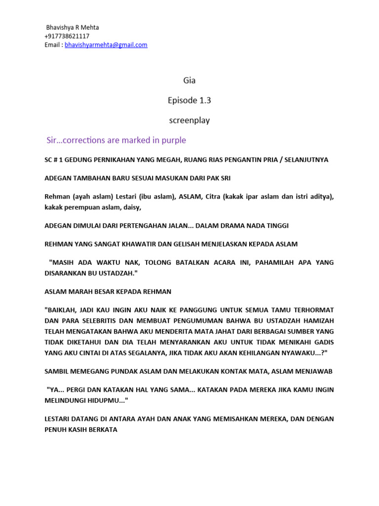 Gia Screenplay Ep 1.3 Final Terjemah | PDF