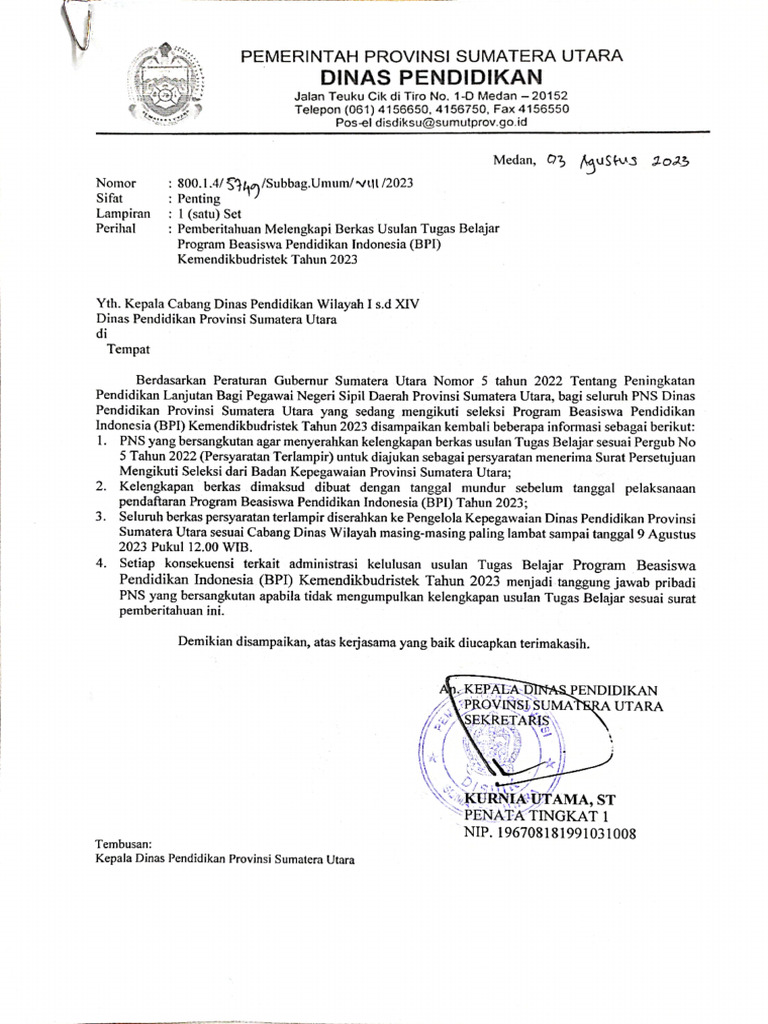 Revisi - Pemberitahuan Melengkapi Berkas BPI 2023 | PDF