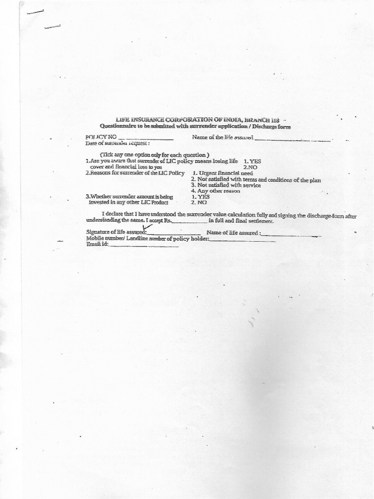 5074 3510 Surrender Form | PDF