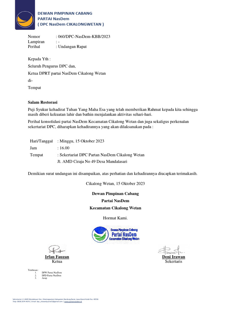 Undangan Rapat Nasdem | PDF